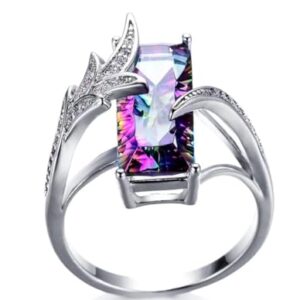 The Black Pearl, LLC Created Rectangular Rainbow Fire Mystic Topaz Ring with Silver Plated Band (8)