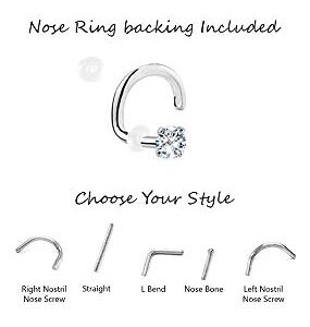 316L Surgical Steel Left Nostril Screw Nose Ring 2mm Simulated Faux Pink Opal 20G