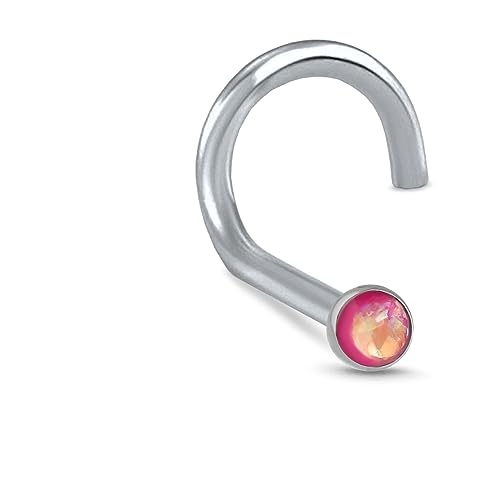 316L Surgical Steel Left Nostril Screw Nose Ring 2mm Simulated Faux Pink Opal 20G