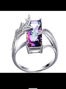 The Black Pearl, LLC Created Rectangular Rainbow Fire Mystic Topaz Ring with Silver Plated Band (8)