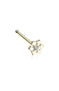 gold-tone 316l surgical steel nose bone aurora ab snowflake nose stud ring 20g