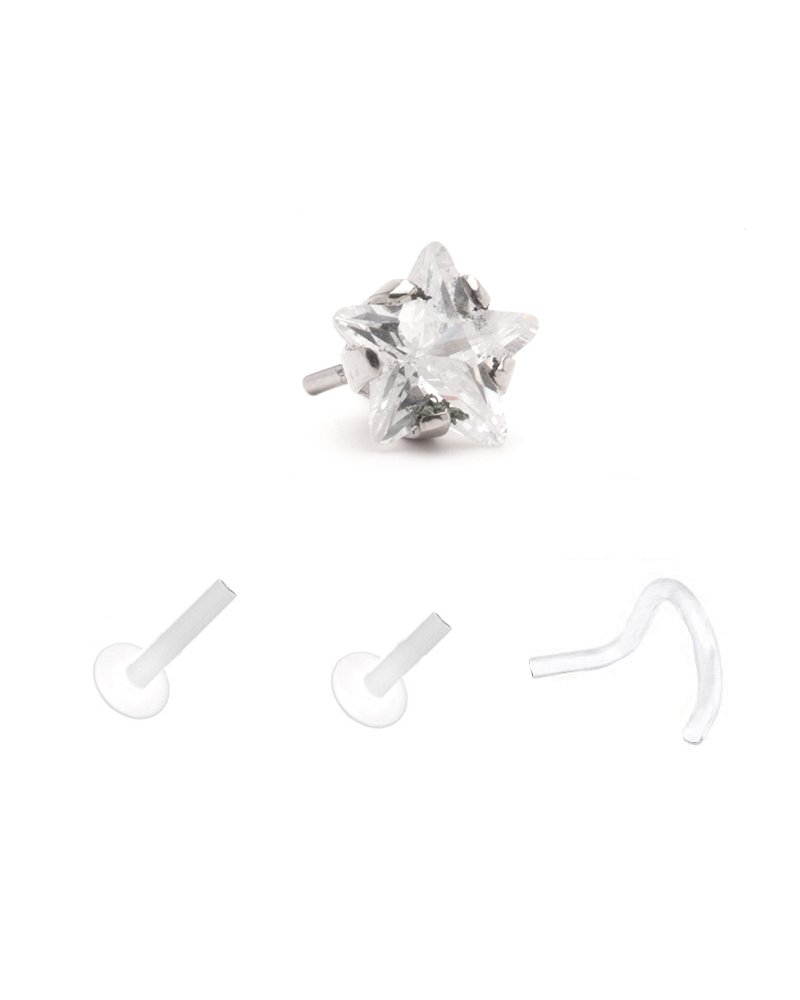 Bioflex Nose Screw Ring 316L Surgical Steel 1/4" 6mm Post 6mm CZ 18G