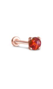 316 stainless steel rose gold-tone threadless push pin nose ring labret monroe stud 4mm prong red faux opal 20g