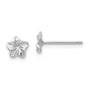 14k white gold plumeria flower post earrings