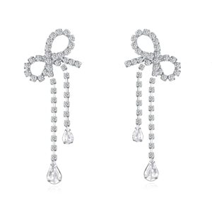 fauthenticute silver cz drop earring for women, bow drop earrings