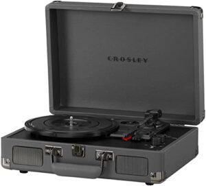 crosley cr8005f-sg cruiser plus vintage 3-speed bluetooth in/out suitcase vinyl record player turntable, slate