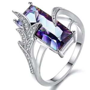 The Black Pearl, LLC Created Rectangular Rainbow Fire Mystic Topaz Ring with Silver Plated Band (8)