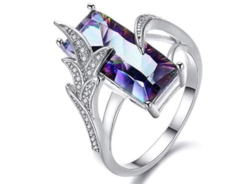 The Black Pearl, LLC Created Rectangular Rainbow Fire Mystic Topaz Ring with Silver Plated Band (8)