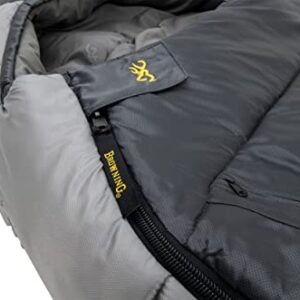 Browning McKinley -30° Sleeping Bag - Oversize Insulated Hooded Rectangle Made with Ripstop Outer and Brushed Polyester Liner, with Compression Stuff Sack, Charcoal/Gray