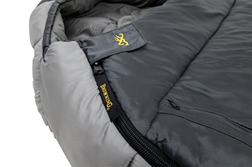 Browning McKinley -30° Sleeping Bag - Oversize Insulated Hooded Rectangle Made with Ripstop Outer and Brushed Polyester Liner, with Compression Stuff Sack, Charcoal/Gray