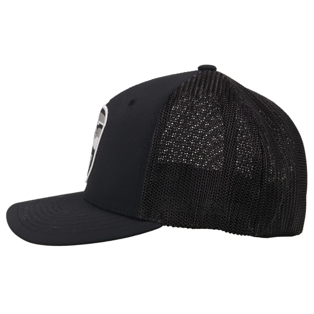 HOOEY Cheyenne Flexfit 5-Panel Western Lifestyle Curved Bill Patch Hat (Large/X-Large, Black with Black & White Patch)