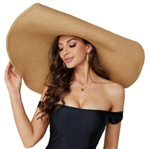 oversized beach straw hat for women, fashion large wide brim visor hats handmade roll up floppy sun hat for summer beach cap khaki