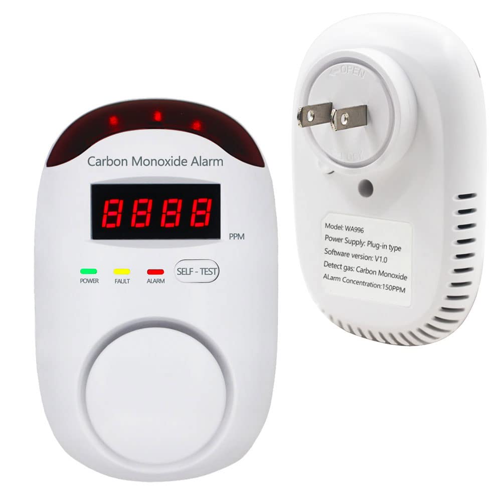 Carbon Monoxide Detectors, WESHLGD Plug-in CO Detector Alarm Monitor with LED Digital Display and Voice Alert for Home/Kitchen - 3 Pack