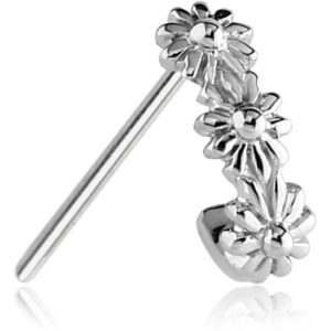 316L Surgical Steel Straight Nose Stud Ring Flower Nose Hugger 20G