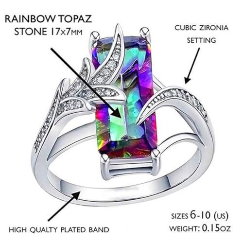 The Black Pearl, LLC Created Rectangular Rainbow Fire Mystic Topaz Ring with Silver Plated Band (8)