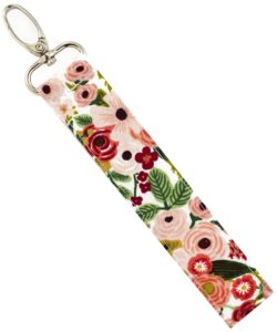 pink garden floral wristlet keychain for women | pretty floral accessories | key fob | wrist key chain | gift for her