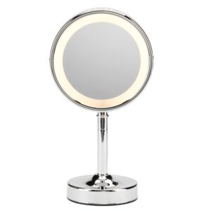 conair lighted makeup mirror with magnification, vanity mirror, 1x/5x magnifying mirror, double sided mirror, corded in polished chrome