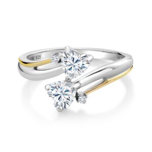 925 Silver and 10K Yellow Gold Heart Shape White Moissanite and White Lab Grown Diamond 2 Tone 2 Heart Promise Couple Women Engagement Mother Ring (0.86 Cttw, Available In Size 5, 6, 7, 8, 9)