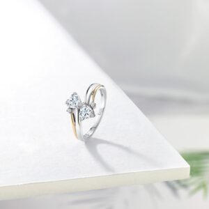 925 Silver and 10K Yellow Gold Heart Shape White Moissanite and White Lab Grown Diamond 2 Tone 2 Heart Promise Couple Women Engagement Mother Ring (0.86 Cttw, Available In Size 5, 6, 7, 8, 9)