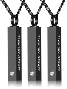 decor urns 3 pack black crystal urn necklaces for ashes for women, memorial cremation jewelry for ashes for men with words: with me always. birthstone bar ashes locket keepsake cube pendant with cz