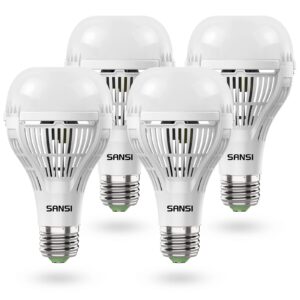 sansi 150 watt led bulbs 2500 lumens, super bright light bulbs, 5000k daylight led light bulbs, non-dimmable, 25000-hour lifetime, safe bright white light bulbs, 18w energy saving for home, 4 pack