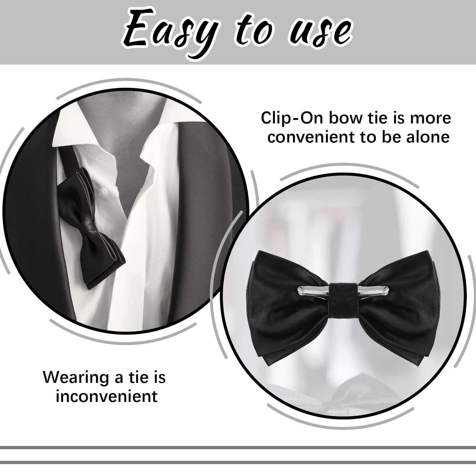 Geyoga 2 Packs Bow Ties for Men Bow Ties Boys Bow Tie Costume Bow Ties Solid Clip on Bow Tie for Wedding Party(Black)