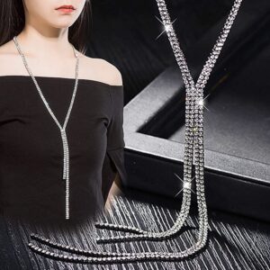 sither silver crystal necklace for women long sweater chain statement necklace for wedding jewelry for dressy winter evening party