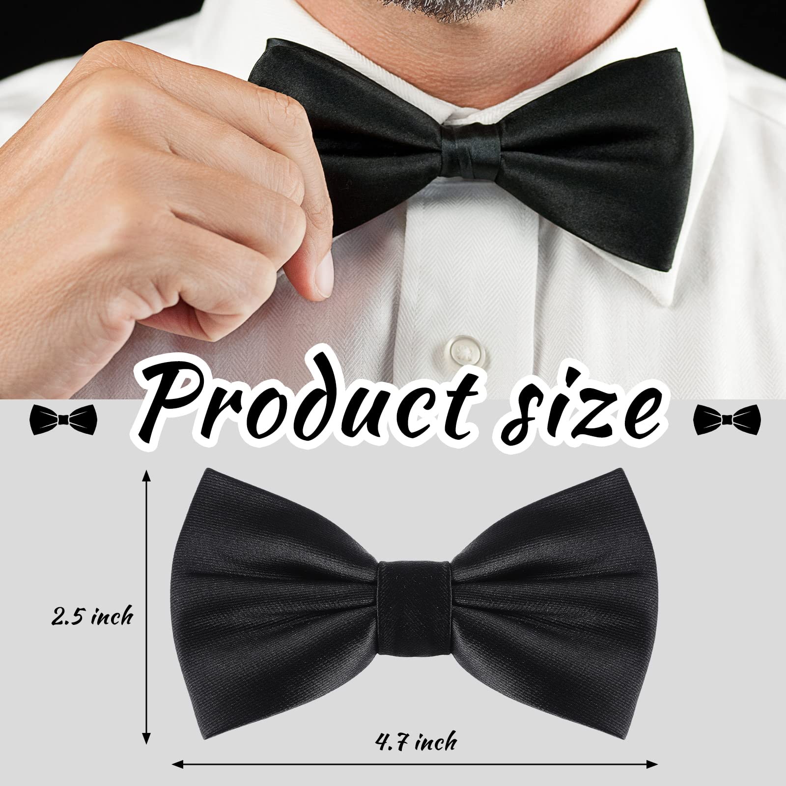 Geyoga 2 Packs Bow Ties for Men Bow Ties Boys Bow Tie Costume Bow Ties Solid Clip on Bow Tie for Wedding Party(Black)