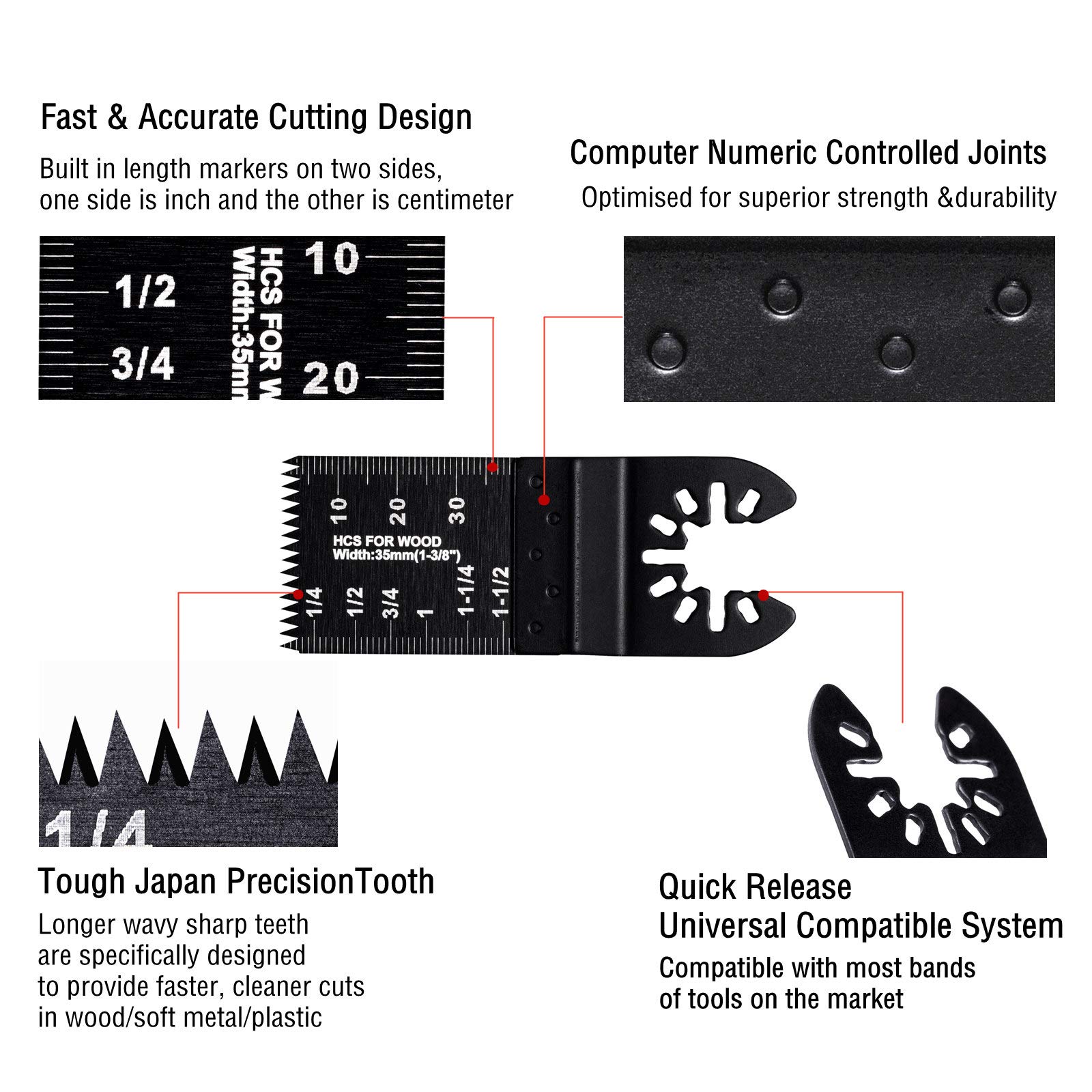 Ettonsun 20Pcs Wood Japan Oscillating Multitool Saw Blades Universal Multi Purpose Tool Blades for Fast Cutting Compatible with Fein Dewalt Multimaster Porter Cable Black&Decker Bosch Craftman