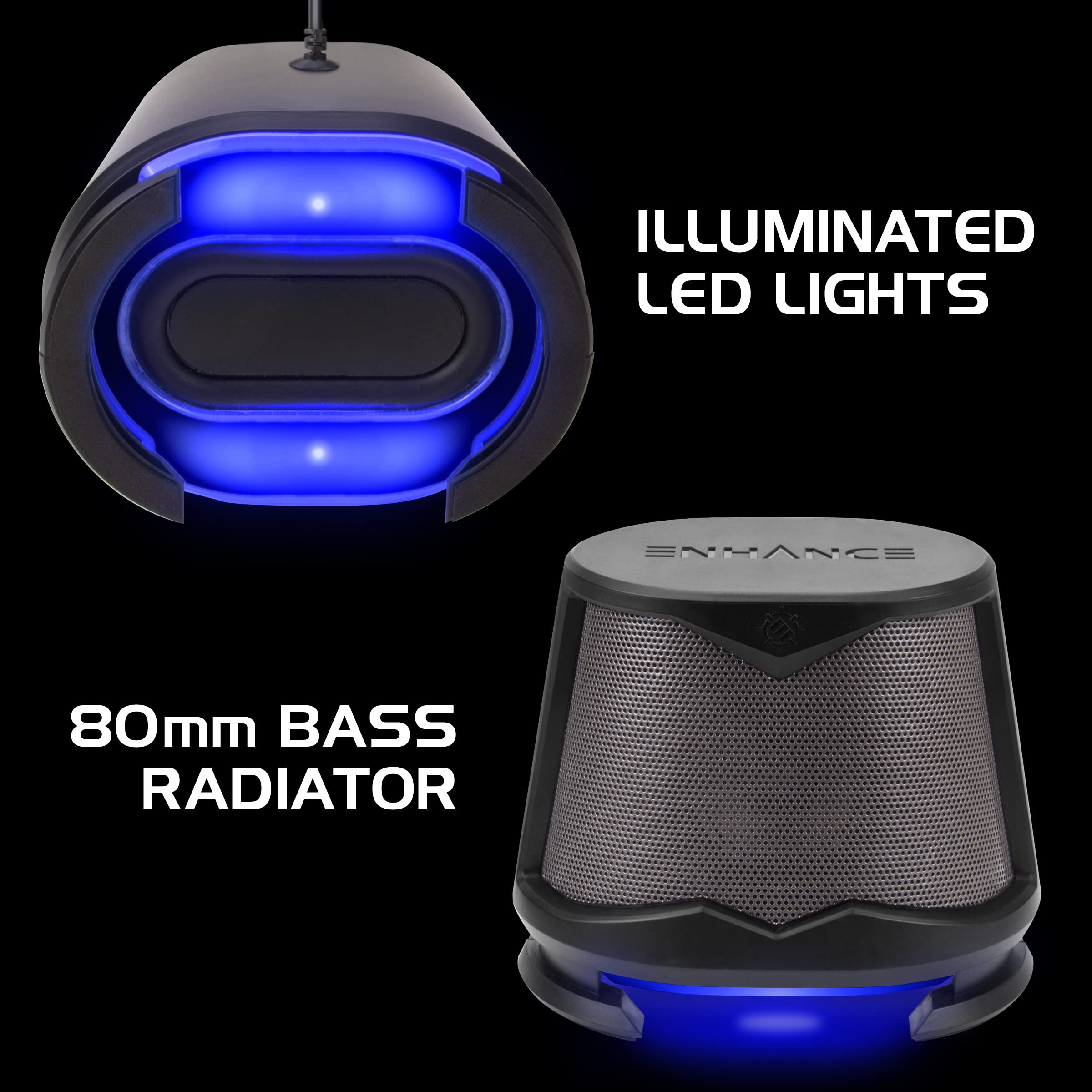 ENHANCE SB 2.1 Computer Speakers with Subwoofer - Blue LED Gaming Speakers, Computer Speaker System, AC Powered & 3.5mm, Volume and Bass Control, Compatible with Gaming PC, Desktop, Laptop