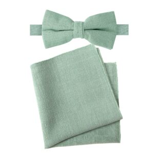 spring notion men's linen blend bow tie and pocket square handkerchief hanky set sage