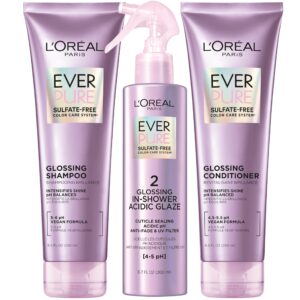 l'oreal paris sulfate free glossing shampoo and conditioner set with hair treatment, intensifies hair shine & smoothness, ph balanced vegan hair care, everpure, 8.5 fl oz