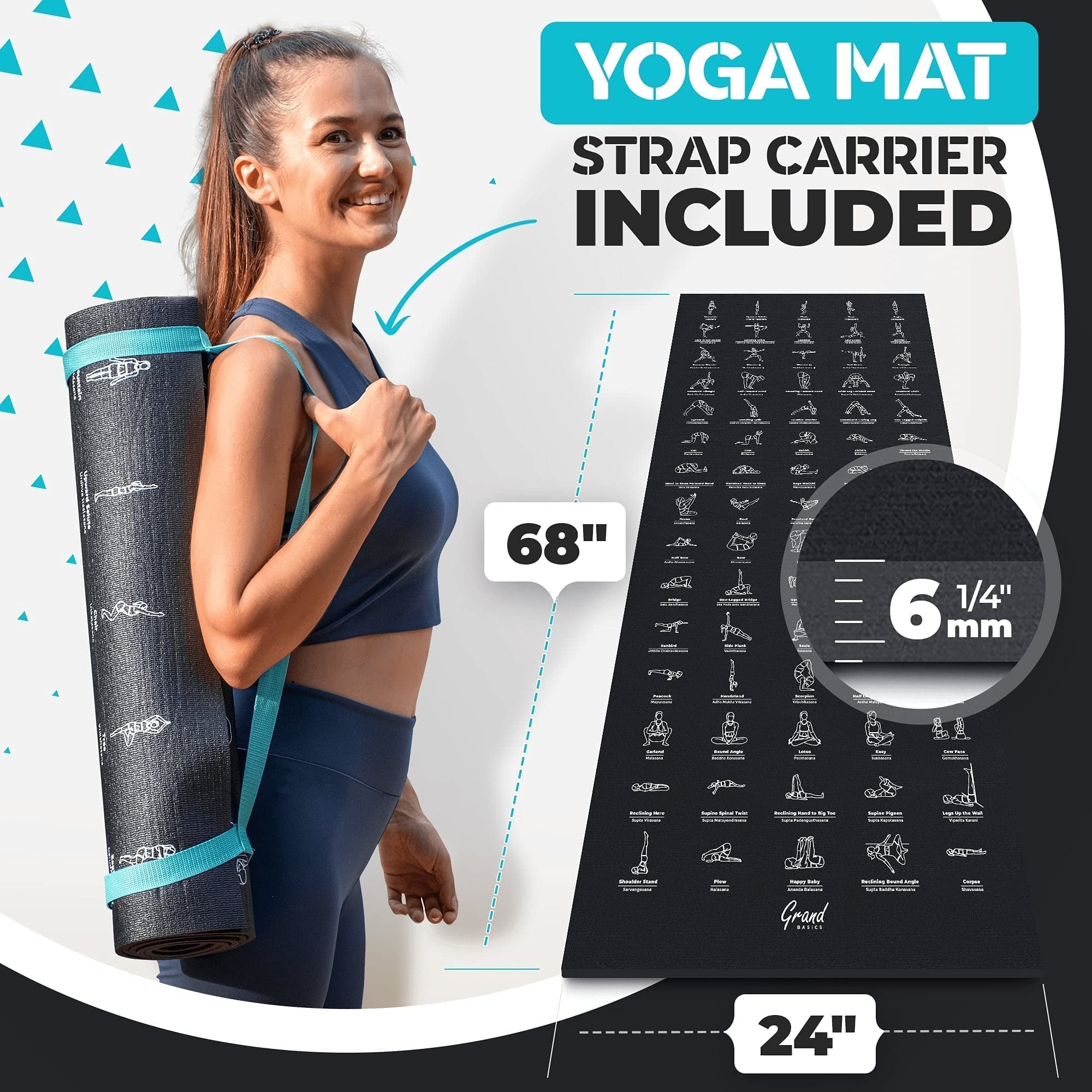 2x Instructional Yoga Mats with Carrying Strap