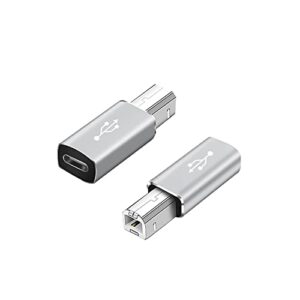 qianrenon usb c to b print converter type c to midi digital interface adapter, connect keyboard to mobile phone via otg, for printer, electric piano, silver gray, 2 pcs