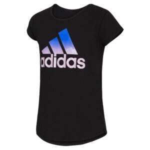 adidas girls' short sleeve scoop neck tee 22, black with multicolor, large (14)