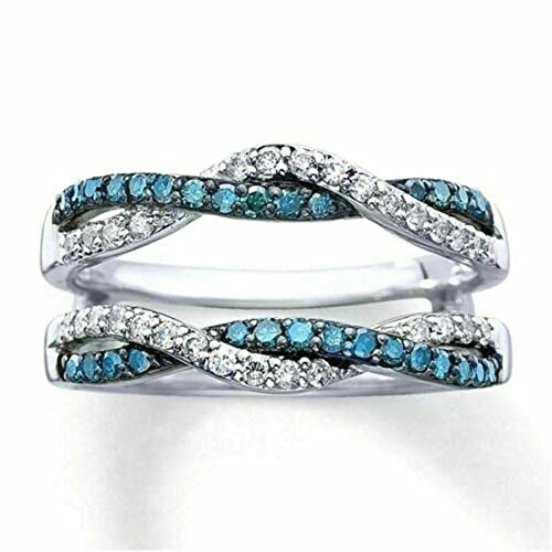 0.75 Ct Created Blue & White Diamond Solitaire Enhancer Guard Wrap Ring 14k White Gold Over 925 Sterling Silver5