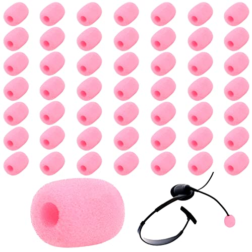 JiaUfmi 50 Pack Lapel Headset Microphone Windscreen, Pink Microphone Sponge Foam Cover Mini Size Lavalier Microphone Windscreen for Variety of Headset Microphone