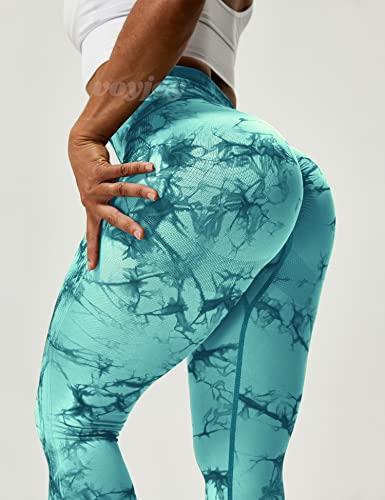 VOYJOY Seamless Leggings for Women High Waist Yoga Pants, Scrunch Butt Lifting Elastic Tights Teal