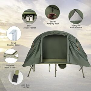 Tangkula 4-in-1 Camping Cot Tent, Foldable Off Ground Elevated Tent Set for 1 Person, Portable Tent with Waterproof External Cover, Air Mattress & Carrying Bag, Ideal for Outdoor Hiking, Camping