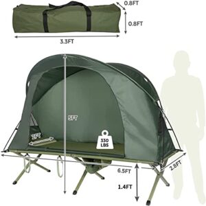 Tangkula 4-in-1 Camping Cot Tent, Foldable Off Ground Elevated Tent Set for 1 Person, Portable Tent with Waterproof External Cover, Air Mattress & Carrying Bag, Ideal for Outdoor Hiking, Camping