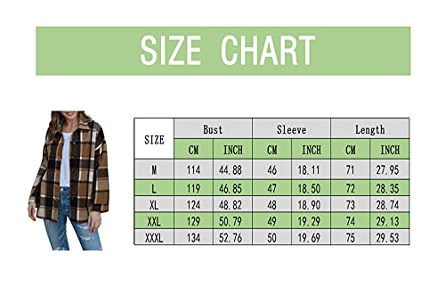 Flannel Shacket Women,Brushed Plaid Shirts Long Sleeve Lapel Corduroy Button Down Pocketed Shacket Jacket Coats,Shacket Jacket Women Plaid Orange Long Sleeve Shirts for Women