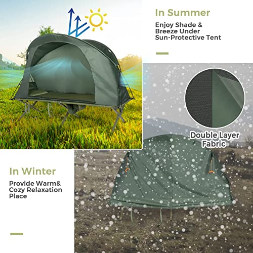 Tangkula 4-in-1 Camping Cot Tent, Foldable Off Ground Elevated Tent Set for 1 Person, Portable Tent with Waterproof External Cover, Air Mattress & Carrying Bag, Ideal for Outdoor Hiking, Camping