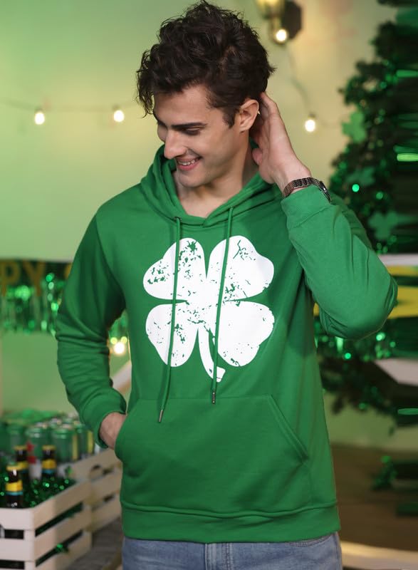 Arvilhill St Patrick's Day Sweatshirt Men's Green Shamrock Irish Printed Hoodie CLOVER XL