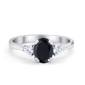 simulated black cubic zirconia size-11 three stone wedding engagement ring oval round simulated cubic zirconia 925 sterling silver