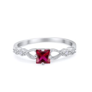 blue apple co. art deco petite dainty princess cut wedding ring round simulated ruby cubic zirconia 925 sterling silver size-12