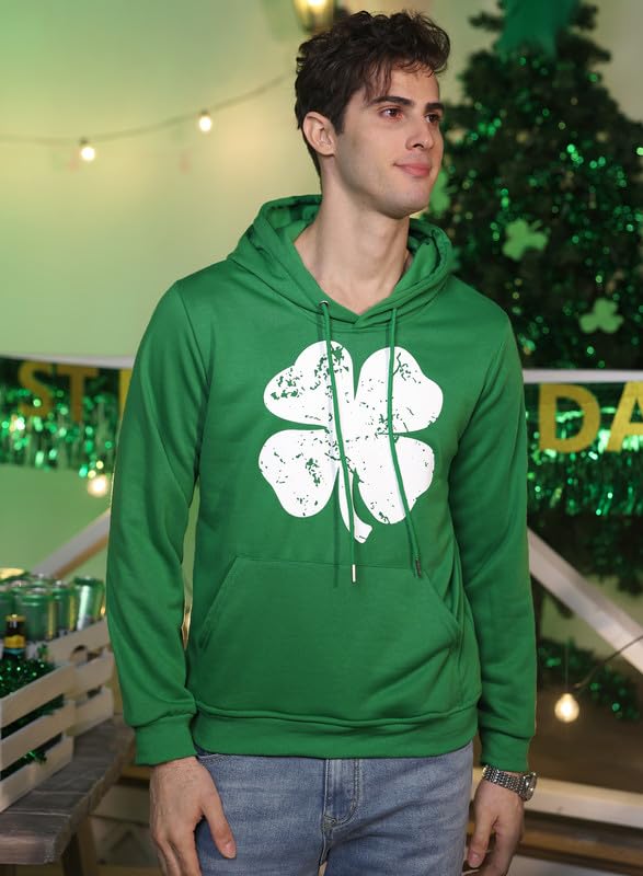 Arvilhill St Patrick's Day Sweatshirt Men's Green Shamrock Irish Printed Hoodie CLOVER XL