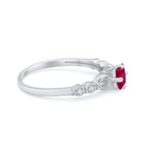 Blue Apple Co. Art Deco Petite Dainty Princess Cut Wedding Ring Round Simulated Ruby Cubic Zirconia 925 Sterling Silver Size-12