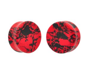 pair of synthetic red and black howlite double flare plugs (stn-656) (00g (10mm))