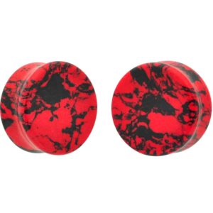 Pair of Synthetic Red and Black Howlite Double Flare Plugs (STN-656) (00g (10mm))