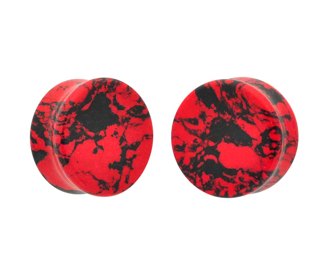 Pair of Synthetic Red and Black Howlite Double Flare Plugs (STN-656) (00g (10mm))